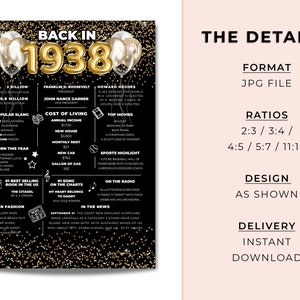 Back in 1938 Poster for 85th Birthday, Life in 1938 Fun Facts Trivia ...