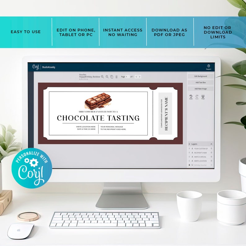 Chocolate Tasting Gift Voucher, Editable Chocolate Experience Coupon ...