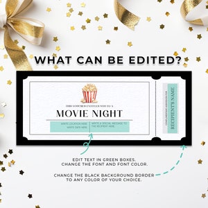 Movie Night Gift Voucher, Editable Movie Coupon Template, Anniversary ...