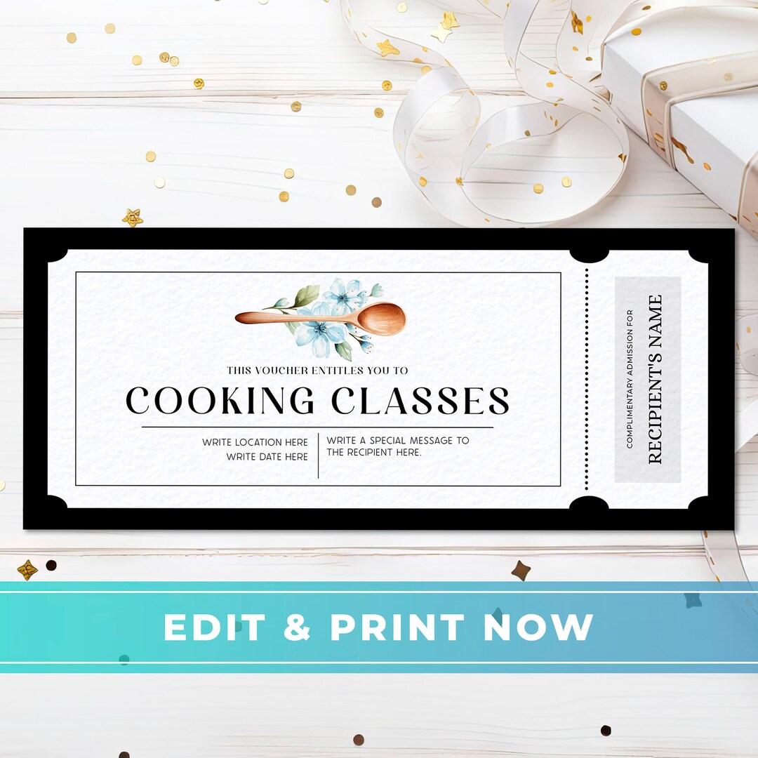 Cooking Class Voucher Date Night Gift Card, Editable Gift Certificate ...