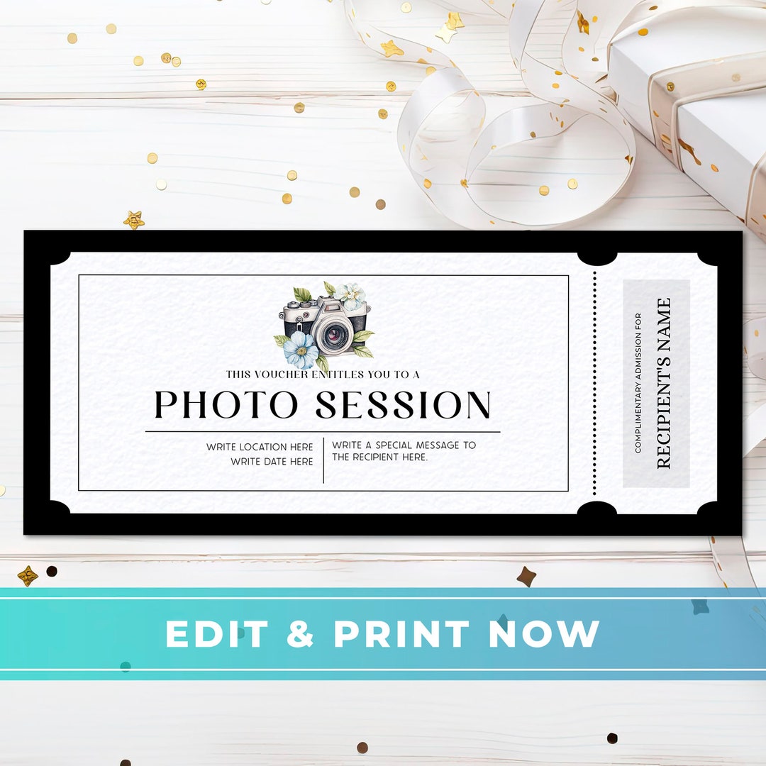 Photo Session Gift Voucher, Editable Photography Coupon Template ...