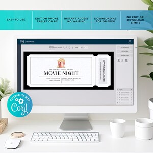Movie Night Gift Voucher, Editable Movie Coupon Template, Anniversary ...