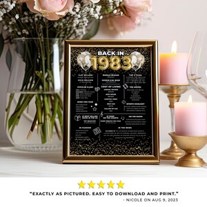 Back in 1983 PRINTABLE 41st Birthday Sign, 1983 Birthday Trivia Print ...
