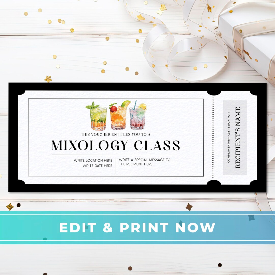 Mixology Class Voucher, Editable Mixology Course Coupon Template ...