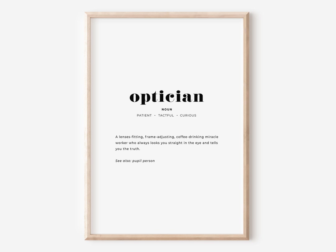 Optician Definition Gift, Optometry Office Wall Art, Optical Decor ...