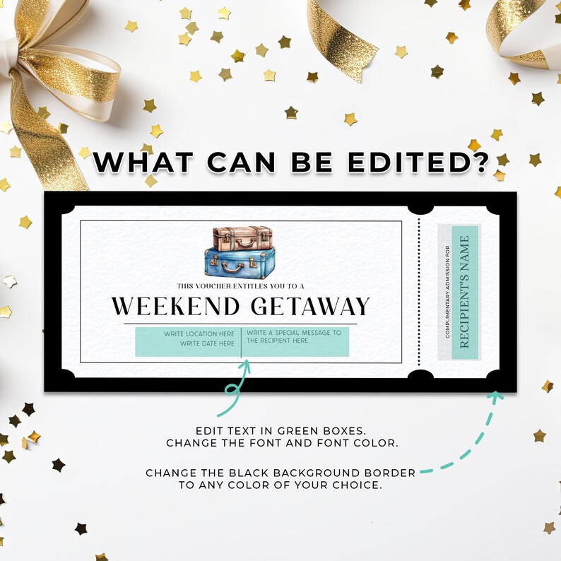 Weekend Getaway Gift Voucher, Editable Travel Coupon Template, Surprise ...