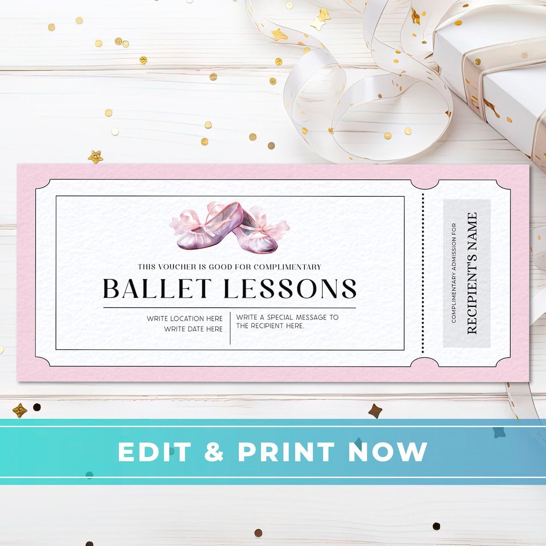 Ballet Lessons Gift Voucher, Editable Dance Lessons Coupon Template ...