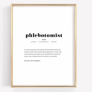 Phlebotomy Wall Art, Phlebotomist Definition Gift, Phlebotomy Poster ...