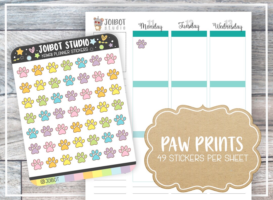 PAW PRINTS - Kawaii Planner Stickers - Dog Mom - Cat Mom - Animals ...