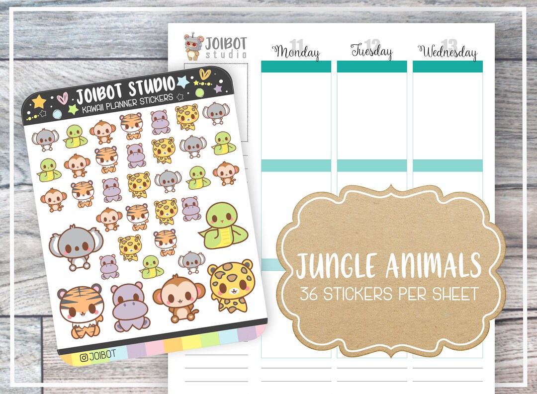 JUNGLE ANIMALS - Kawaii Planner Stickers - Zoo Stickers - Journal ...