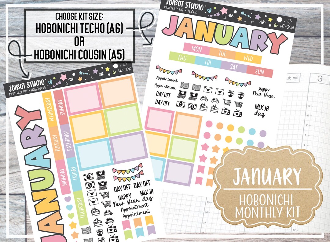 JANUARY Hobonichi Cousin or Techo Monthly Sticker Kit - Kawaii Planner ...