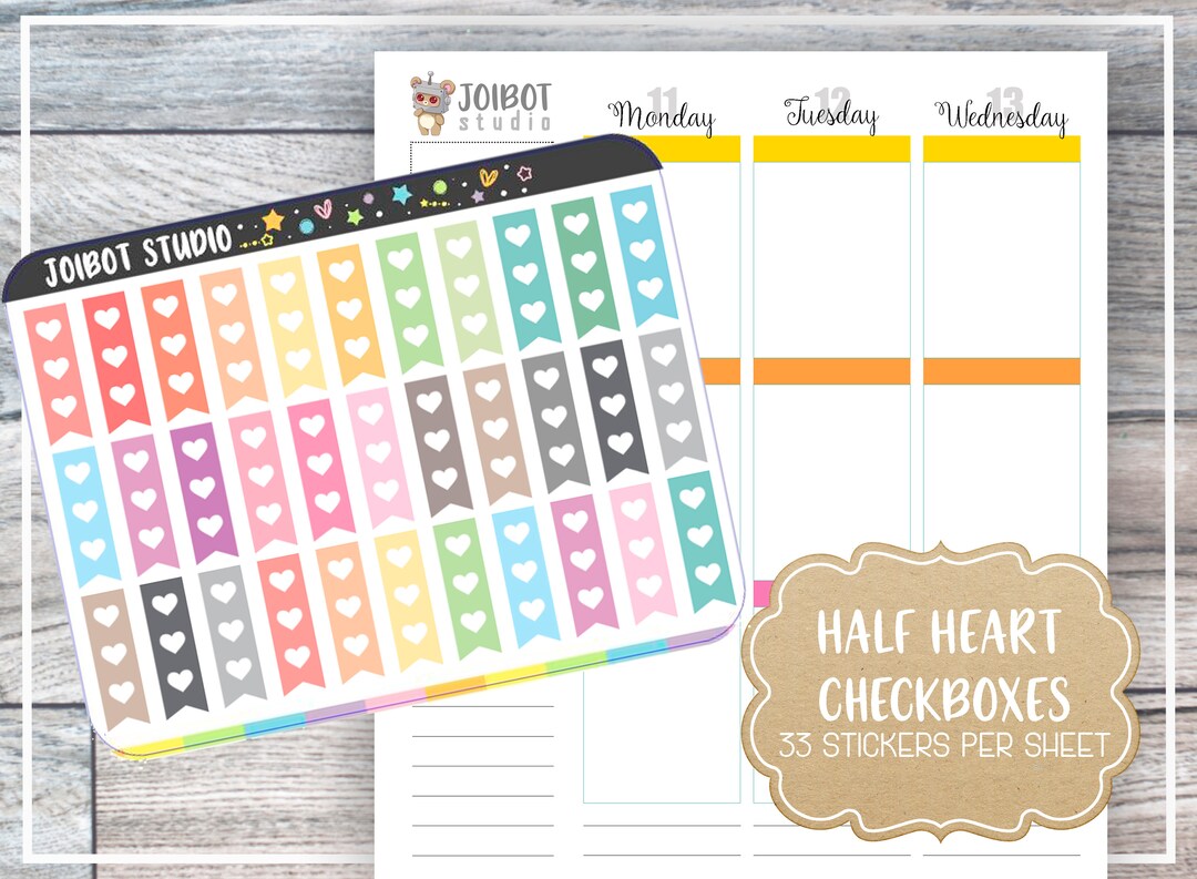 HALF HEART CHECKBOXES - Kawaii Planner Stickers - Functional Stickers ...