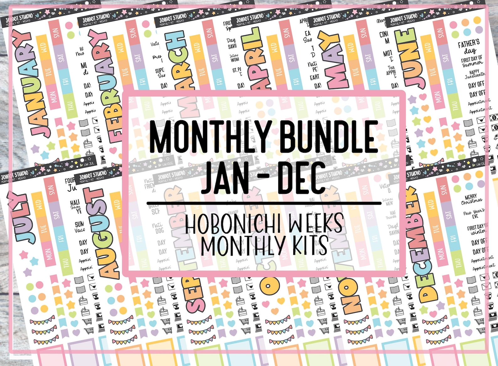 Hobonichi Weeks Bundle - Monthly Sticker Kits - Kawaii Planner Stickers ...