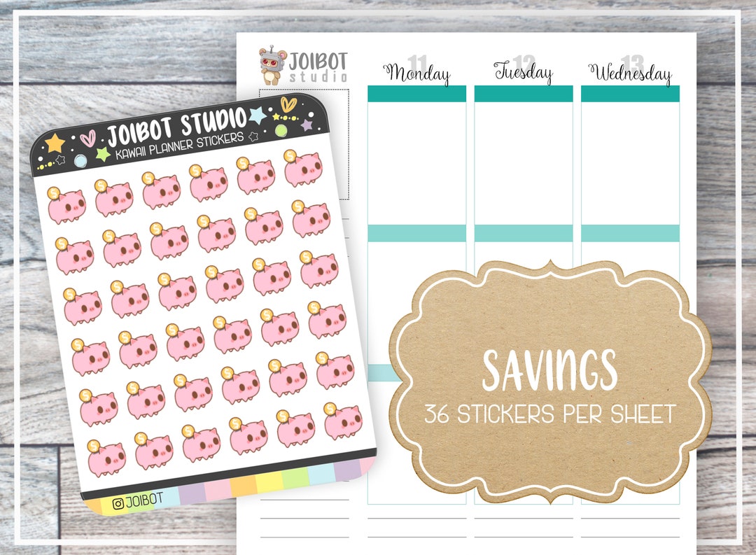 SAVINGS - Kawaii Planner Stickers - Piggy Bank Stickers - Journal Stickers - Cute Stickers ...