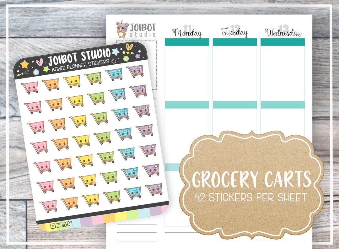 GROCERY CARTS - Kawaii Planner Stickers - Shopping Stickers - Journal ...