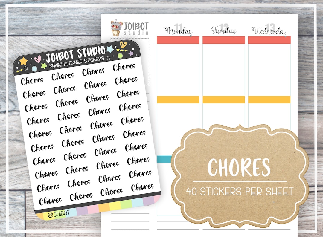 CHORES - Housework Stickers - Kawaii Planner Stickers - Label Stickers ...