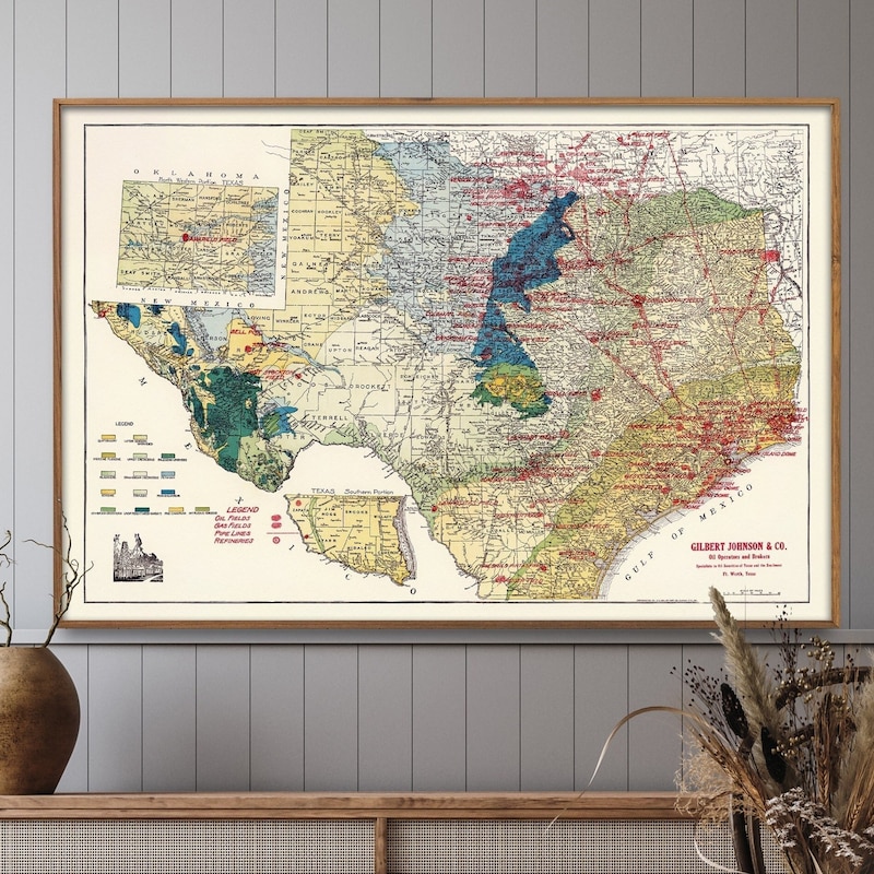 Vintage Oil Texas Map - Etsy
