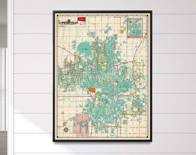 Oklahoma City Vintage Map Print, Geological Elevation Vertical Wall Art ...