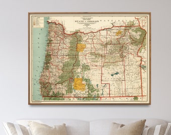 Vintage Oregon Map - Etsy