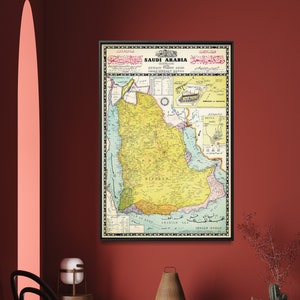 Old Map of Saudi Arabia Arabian Peninsula Map Saudi Arabia Art Mecca ...