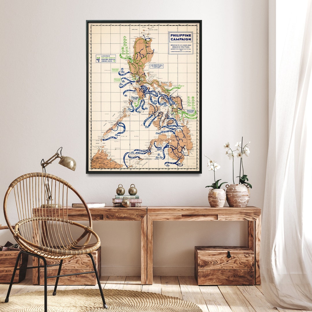 WW2 Philippine Campaign Vintage Map Print Philippines Islands Map ...