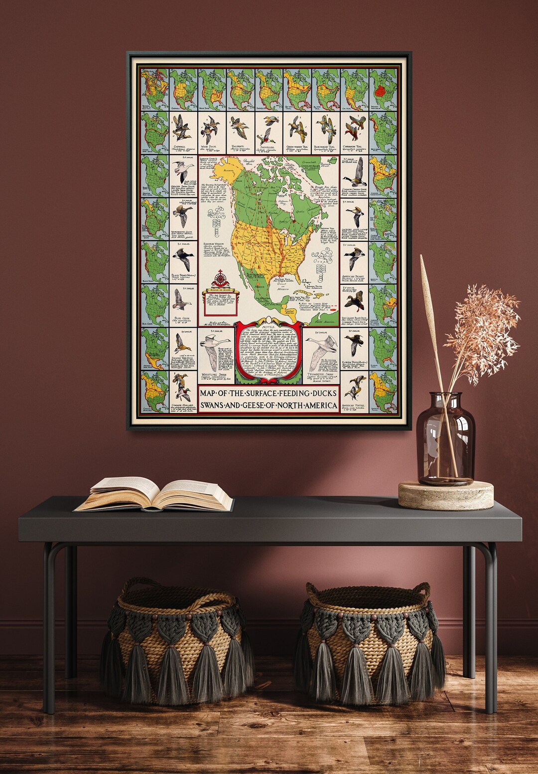 North America Surface Feeding Ducks, Swans & Geese Vintage Map Print ...