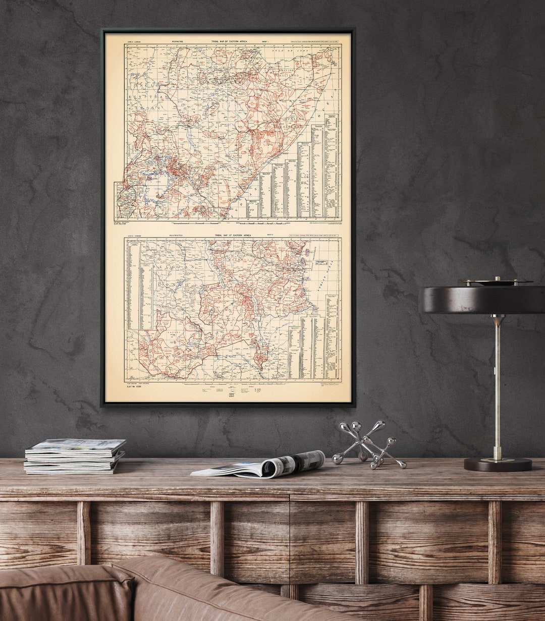 East Africa Vintage Tribal Map Print| African Tribes Map Poster| Africa ...