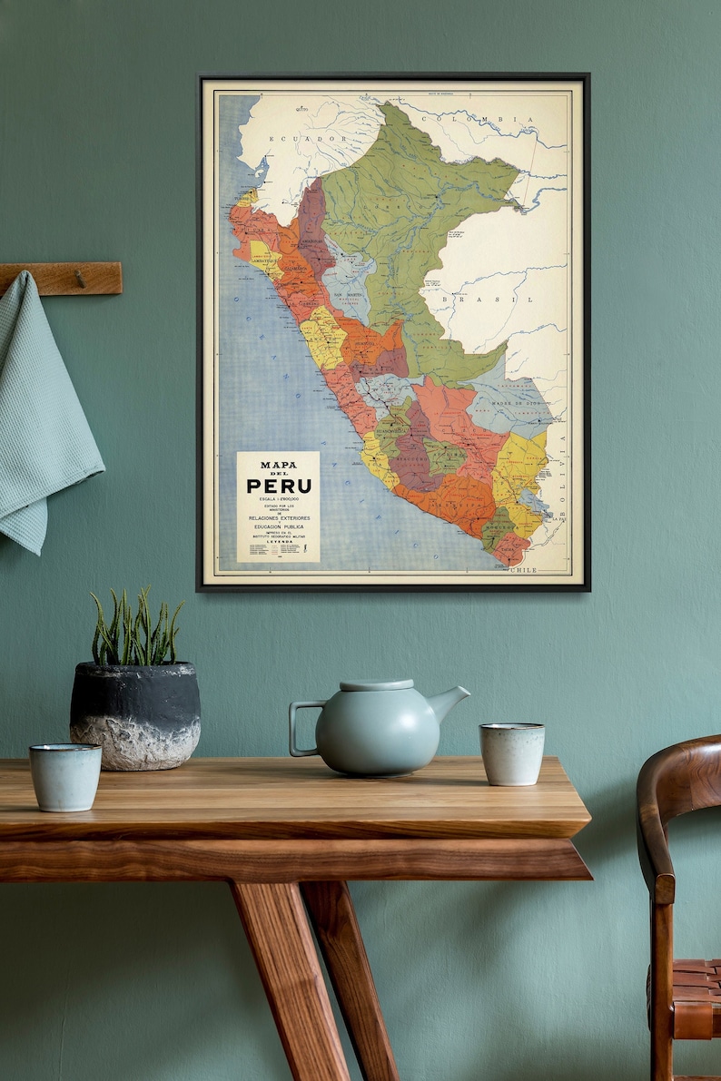Peru Vintage Map Print Old Map of Peru Peruvian Home Decor - Etsy