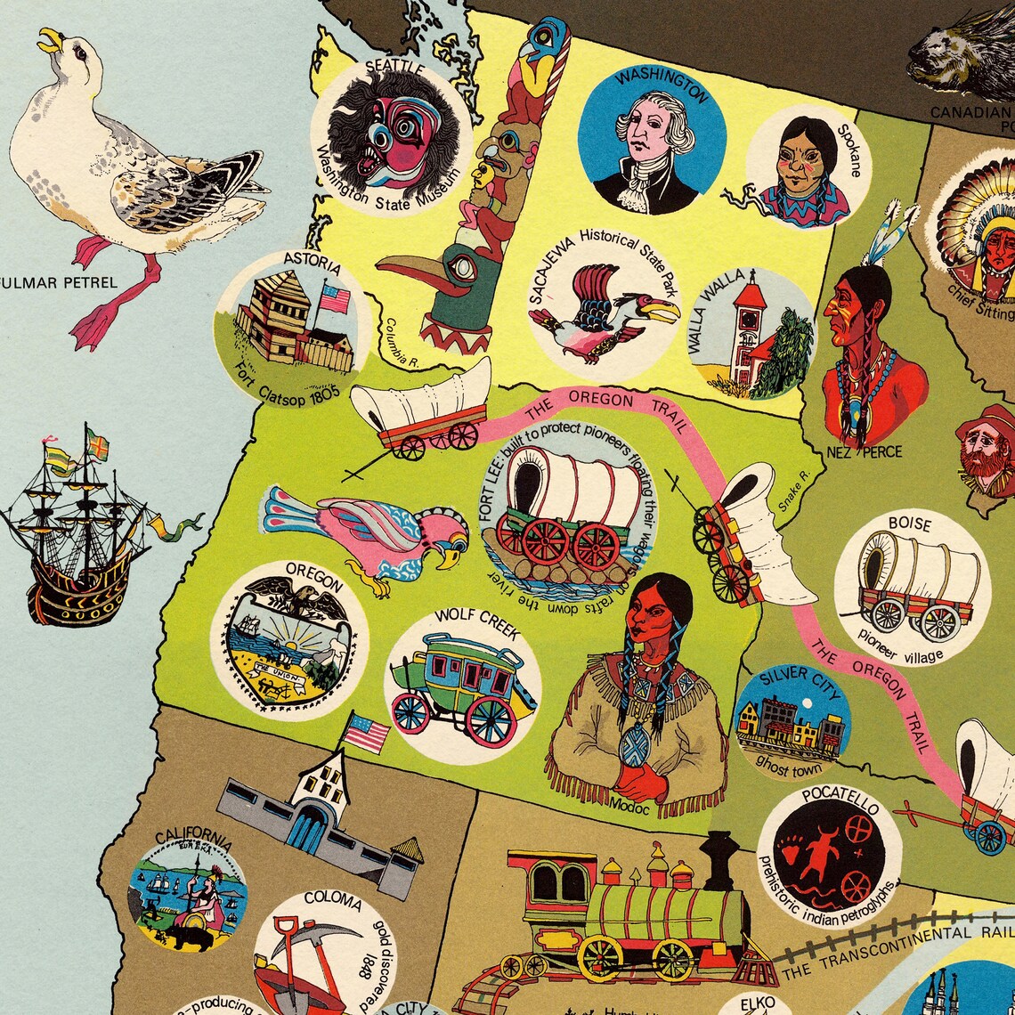 US Vintage Historical Map Print America Pictorial Map Poster - Etsy