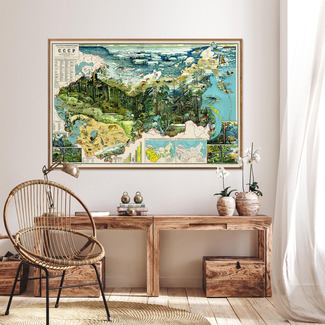 USSR Animals Map Print, Soviet Era, Vintage Educational Wall Art - Etsy