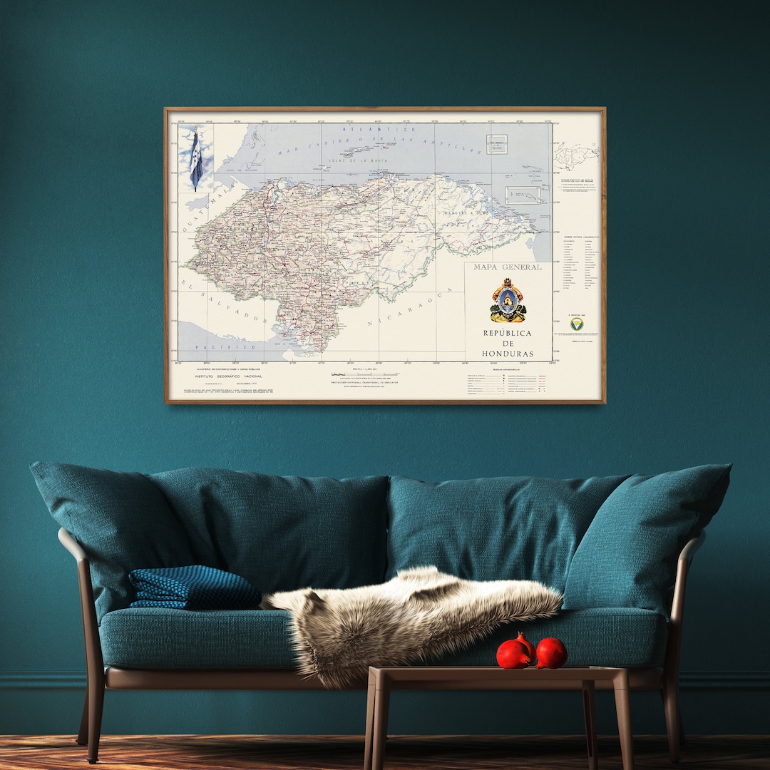 Honduras Vintage Map Print| Map of Honduras Wall Art| Honduras Poster ...
