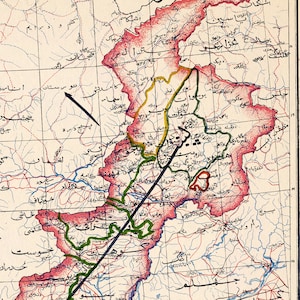 Pashtunistan Vintage Map Print, Pashto Language Map Poster, Land of ...