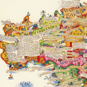 Wine Map of Italy, Vintage Map of Italy, Pictorial Map, Wine Lover Gift ...