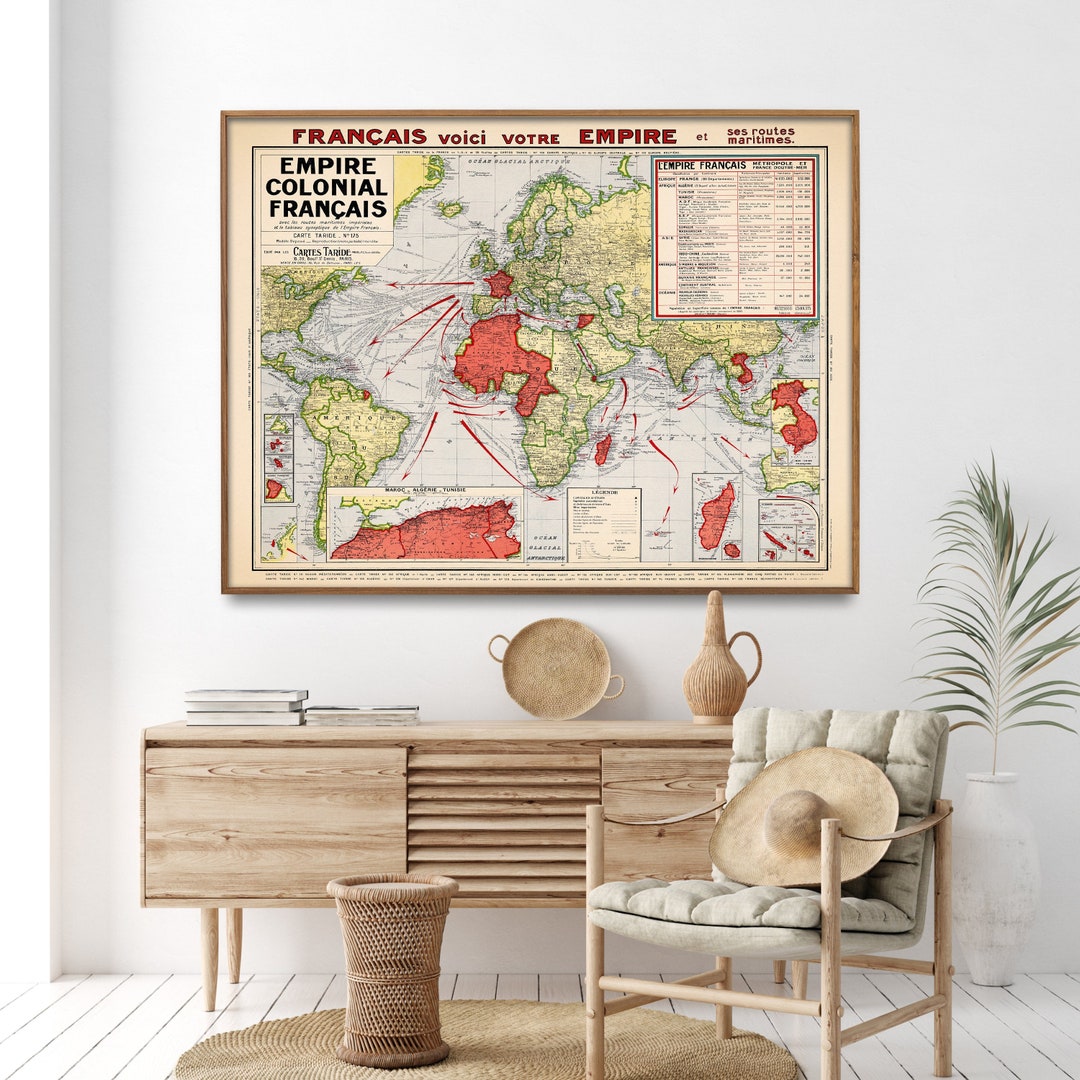 French Colonial Empire Vintage Map Print Imperial France Map Poster ...
