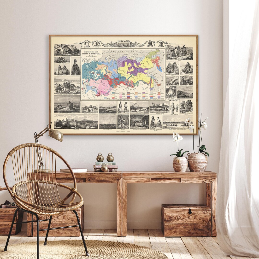 Ethnographic Map of Siberia and Turkestan - Vintage Russian Map Print ...