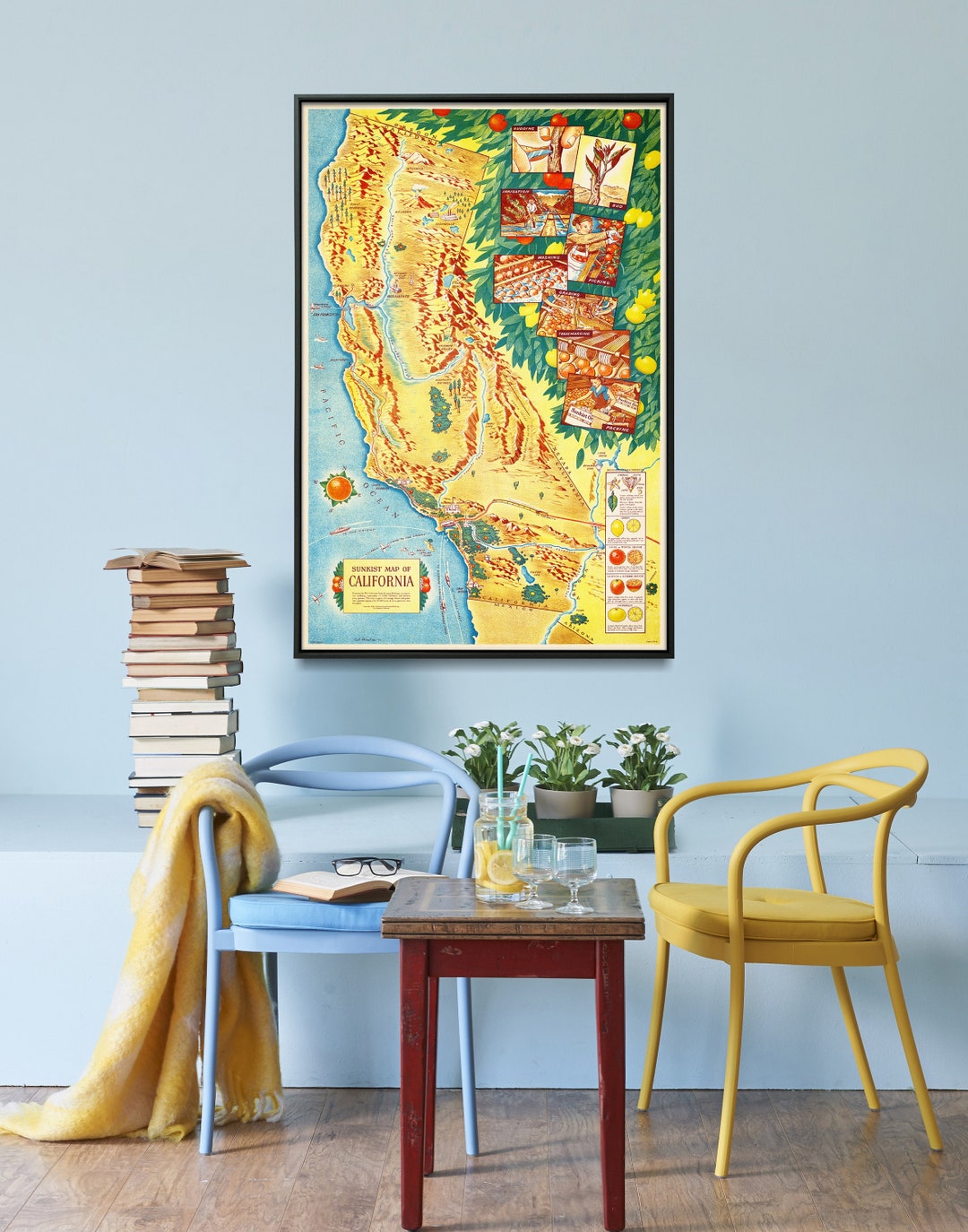 California Citrus Fruit Vintage Map Print, Pictorial Map Poster ...
