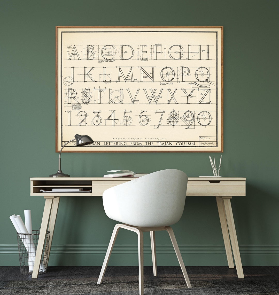 Roman Alphabet: Trajan Column Lettering - Vintage Chart Print, Wall Art ...