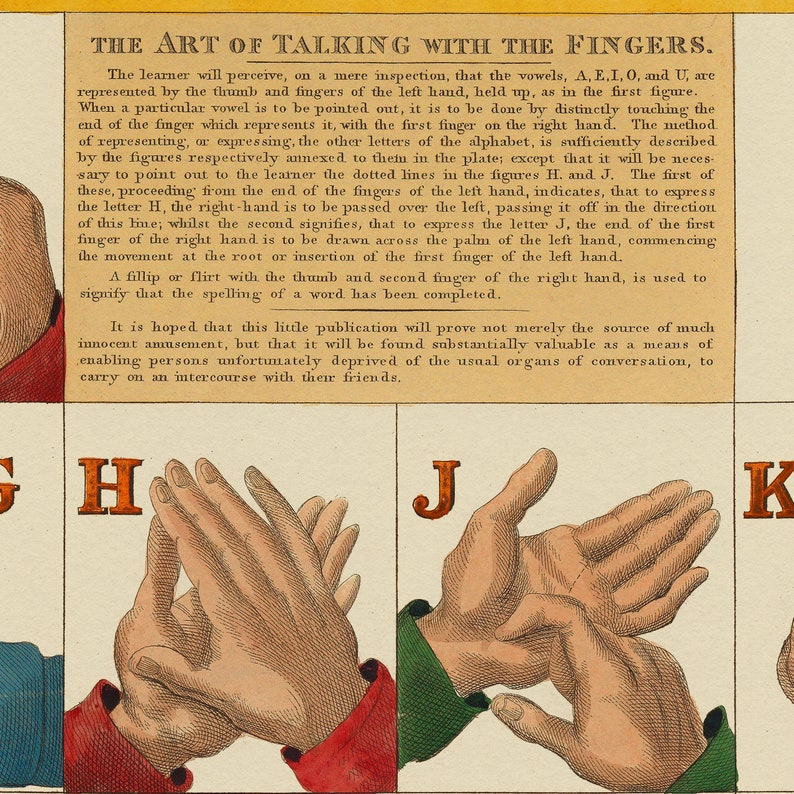 Sign Language Alphabet - Vintage Chart Print, BSL Wall Art Home Gift - Etsy