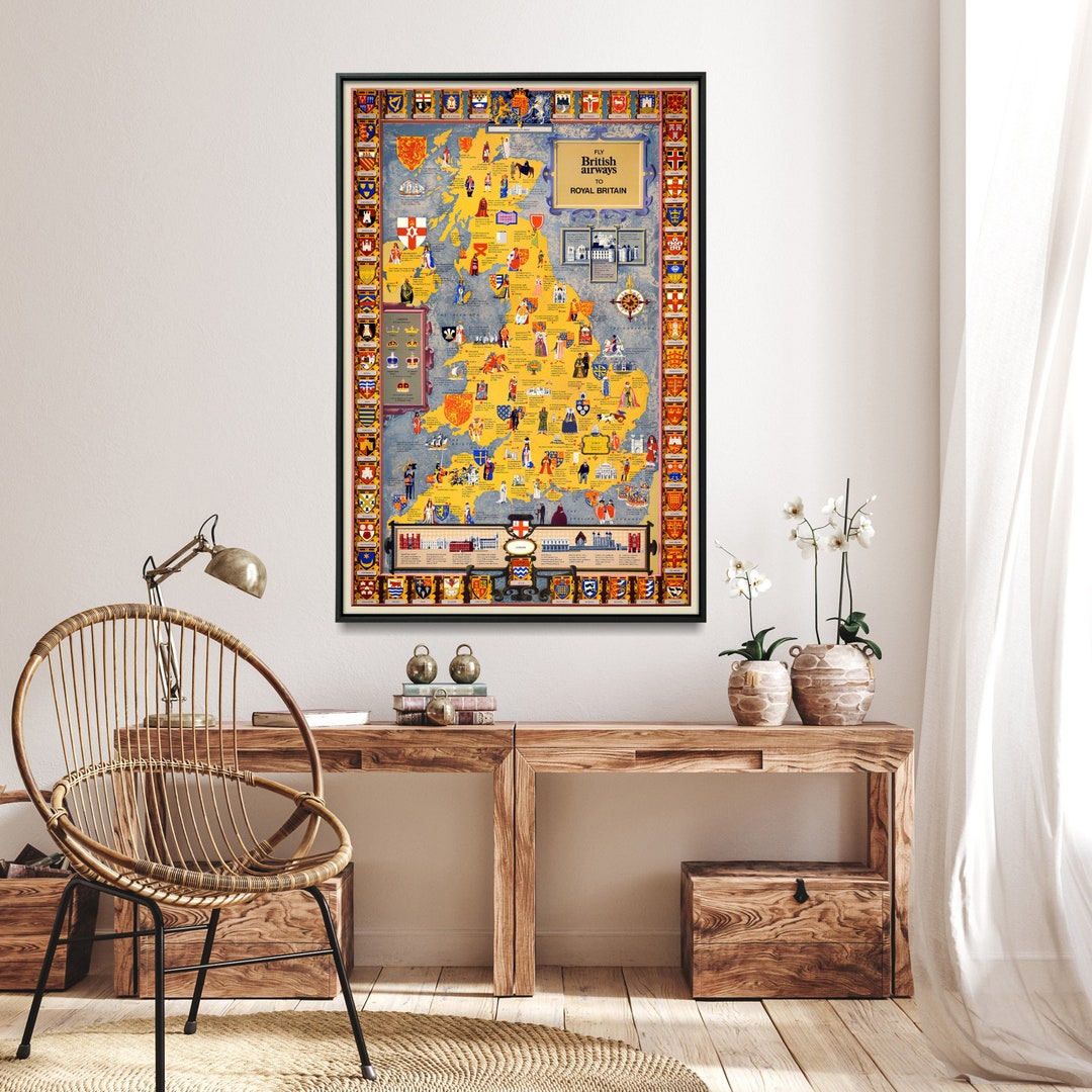 British Royalty & Heraldic Great Britain Vintage Pictorial Map Print ...