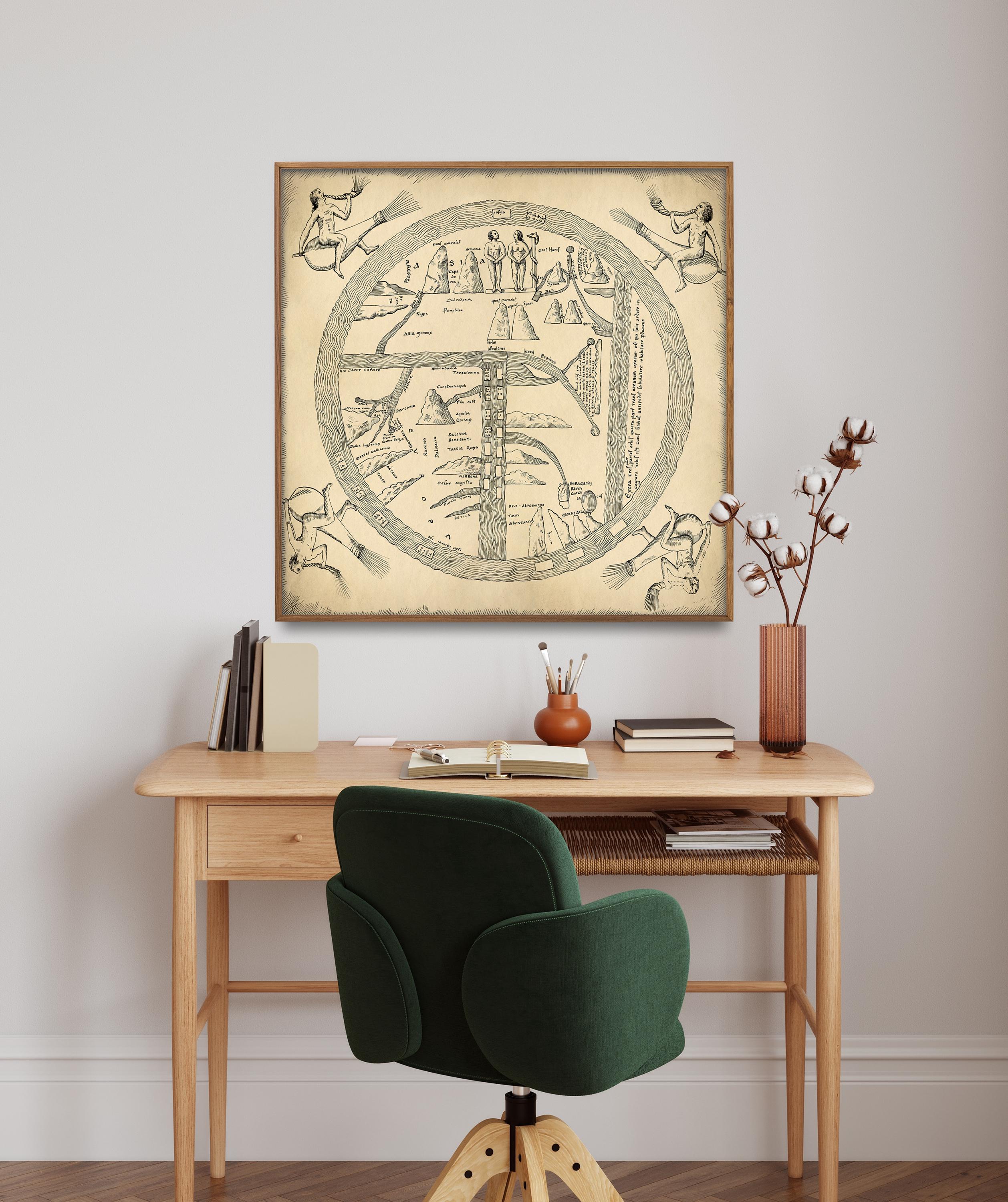 Turin Beatus Mappa Mundi, Ancient World Map Print, Square Wall Art Home ...