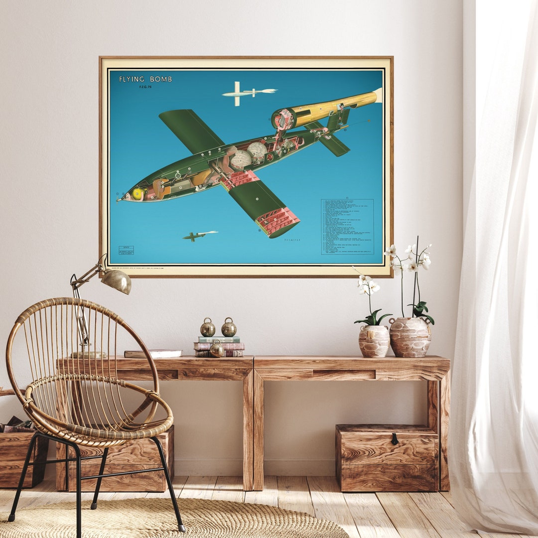 WW2: V-1 Flying Bomb - Vintage Poster Chart Print, Military Wall Art ...