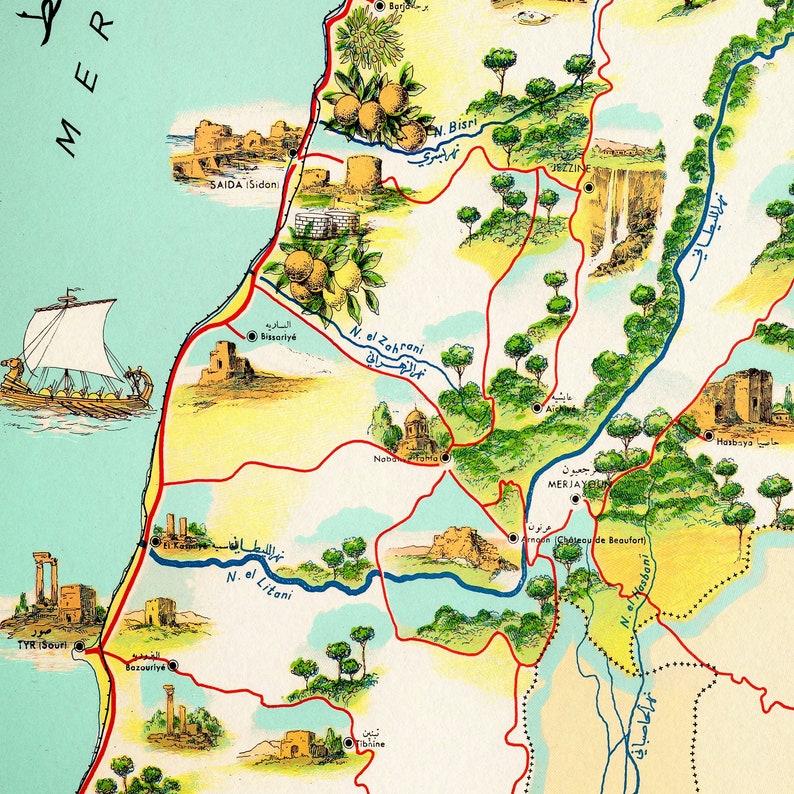 Lebanon Vintage Pictorial Map Print Large Map Poster - Etsy