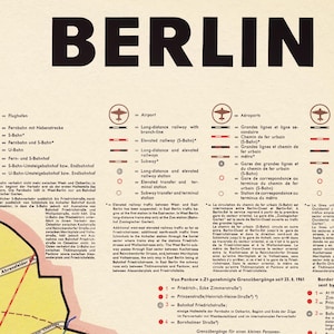 Vintage Berlin Wall Map, 1960s Cold War Era Poster, Mid Century Decor ...