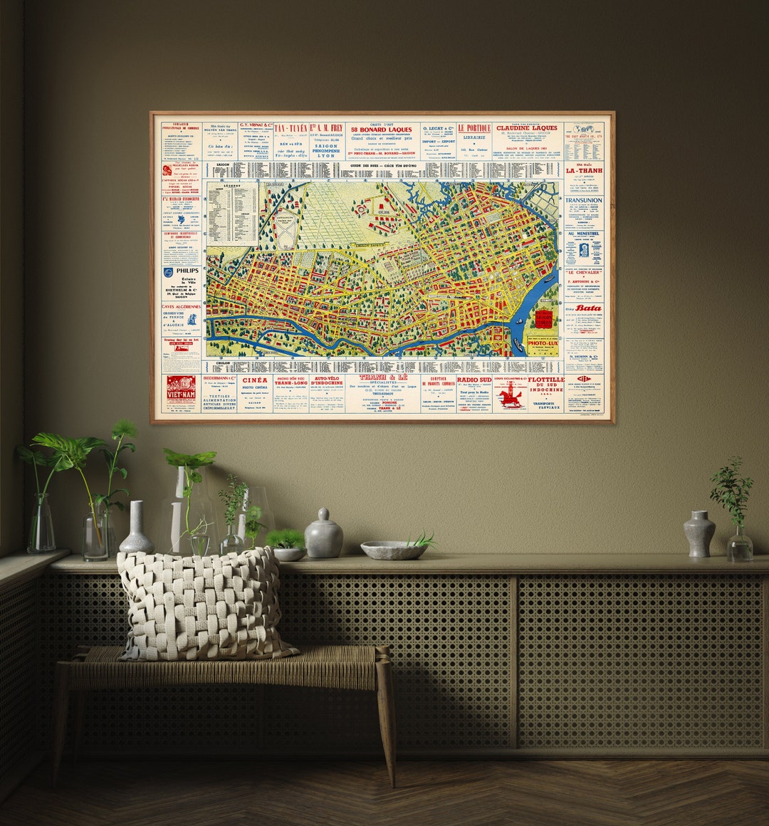 Saigon, Vietnam - Vintage Map Print, Vietnamese Wall Art Home Gift - Etsy