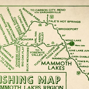 Mammoth Lakes Region Vintage Fishing Map Print, Mammoth Lakes ...
