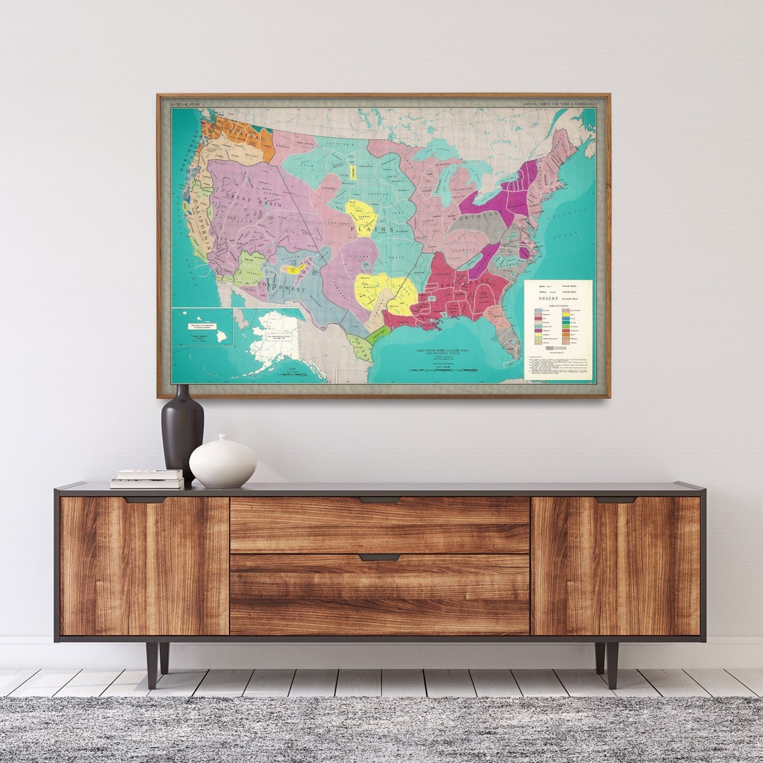 Early Indian Tribes, Vintage Map Print, American Culture Poster, Wall ...