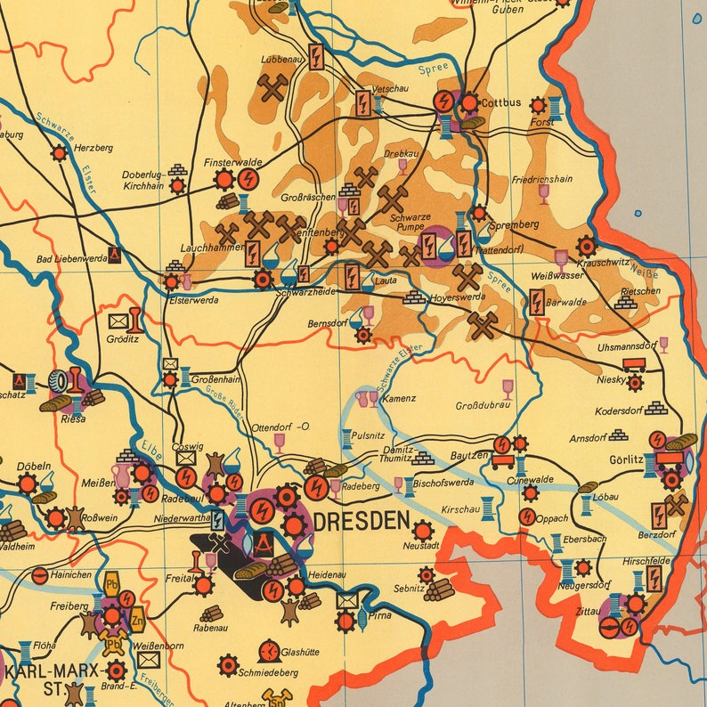 East Germany Vintage Map Print Ddr Map Poster Cold War Map - Etsy