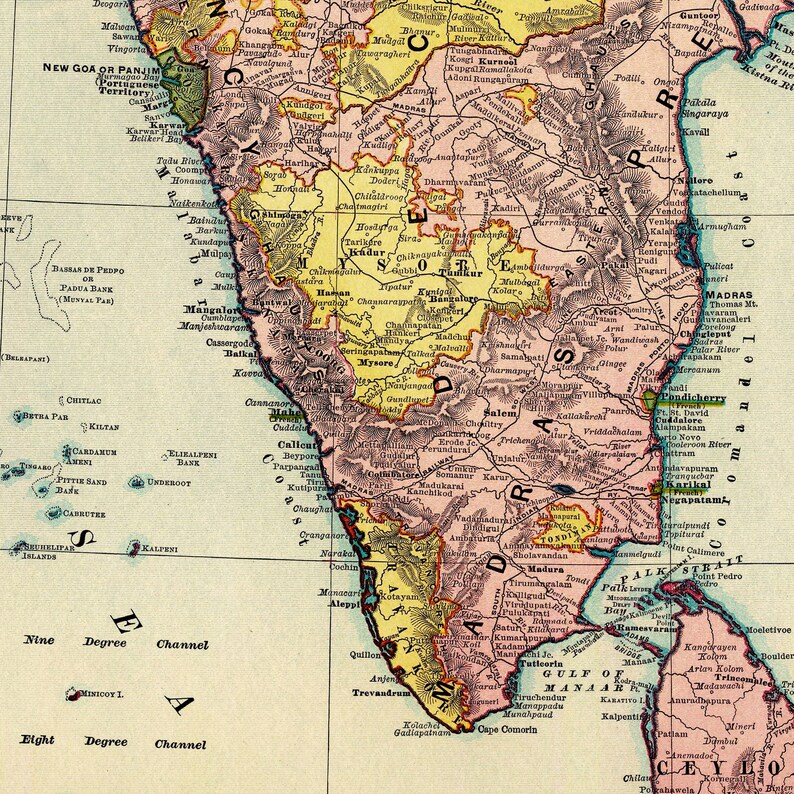 Old Map of India Vintage India Map India Poster Decor - Etsy