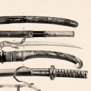 Vintage Samurai Katana Chart, Japanese Swords Poster, 1840 Edo Period ...
