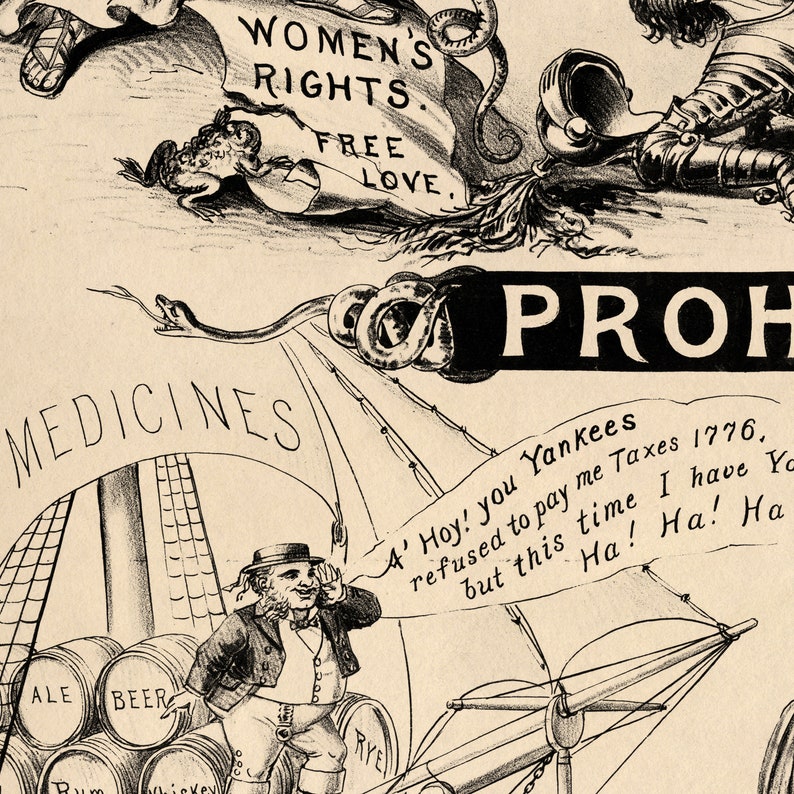 Vintage Prohibition Satirical Poster Print| 19th Century Political ...